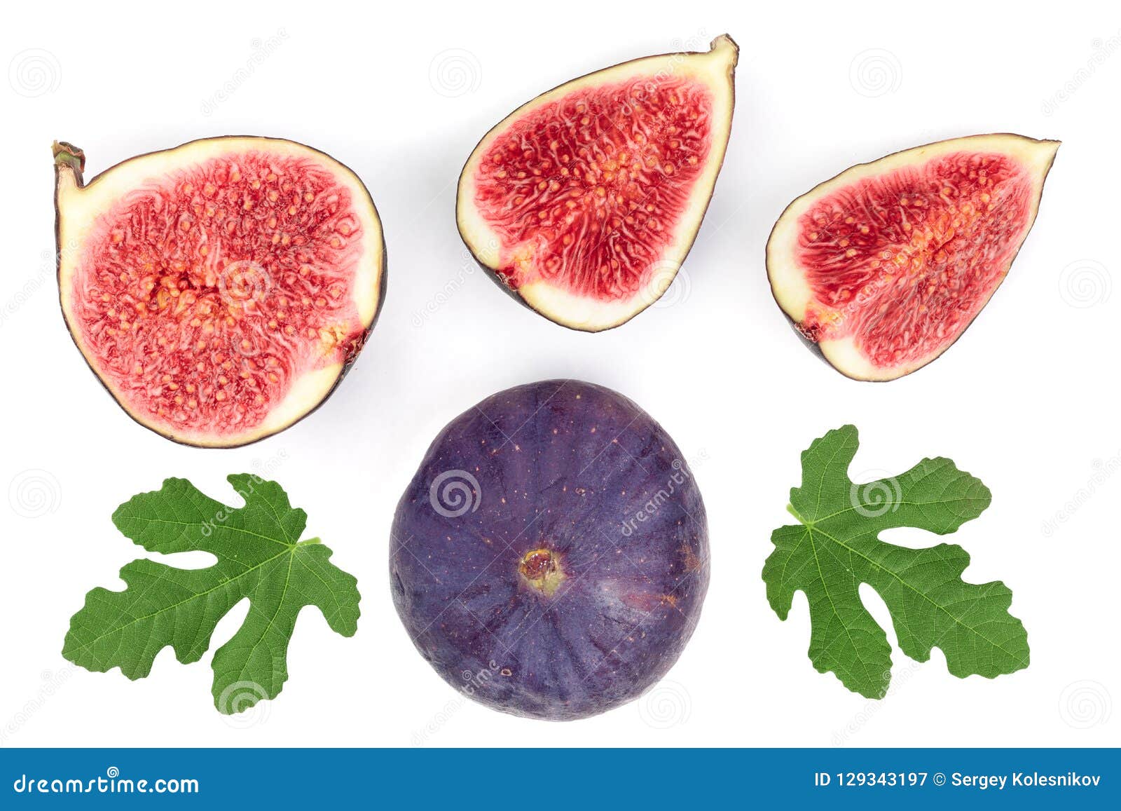 Fig Fruits with Leaves Isolated on White Background. Top View Stock ...