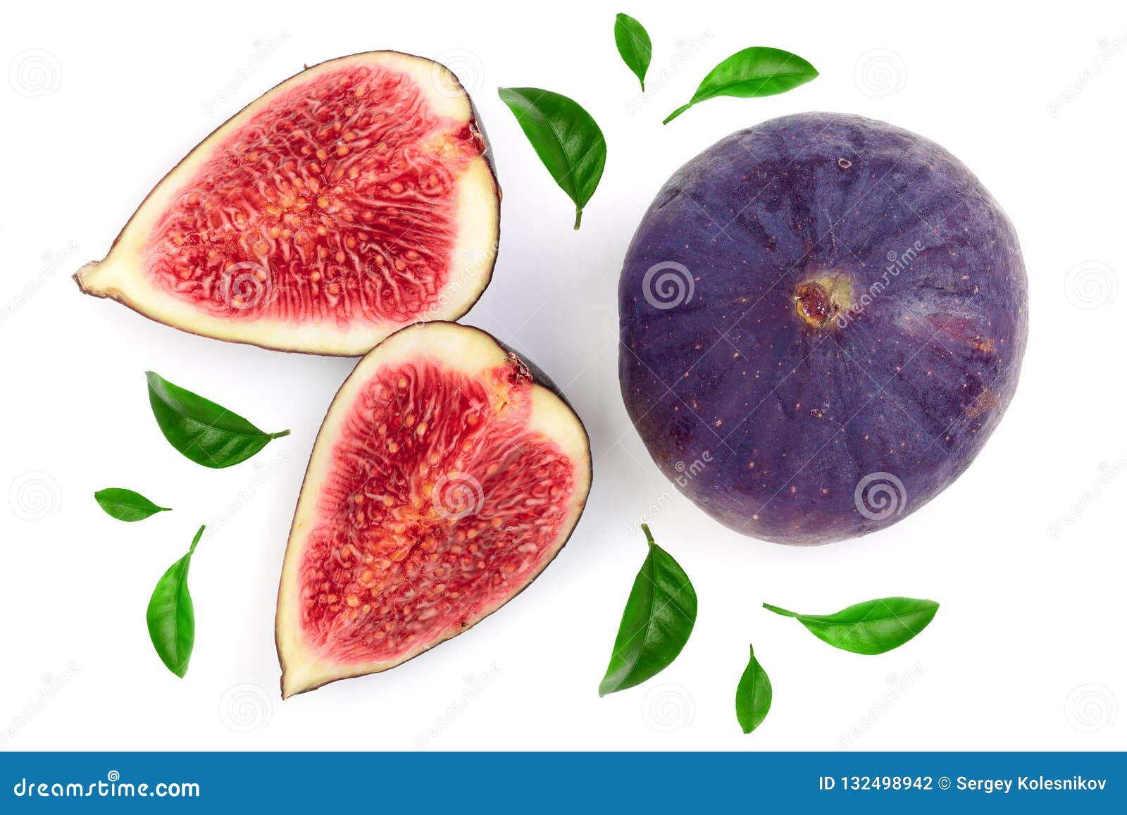 Fig Fruits with Leaves Isolated on White Background. Top View Stock ...