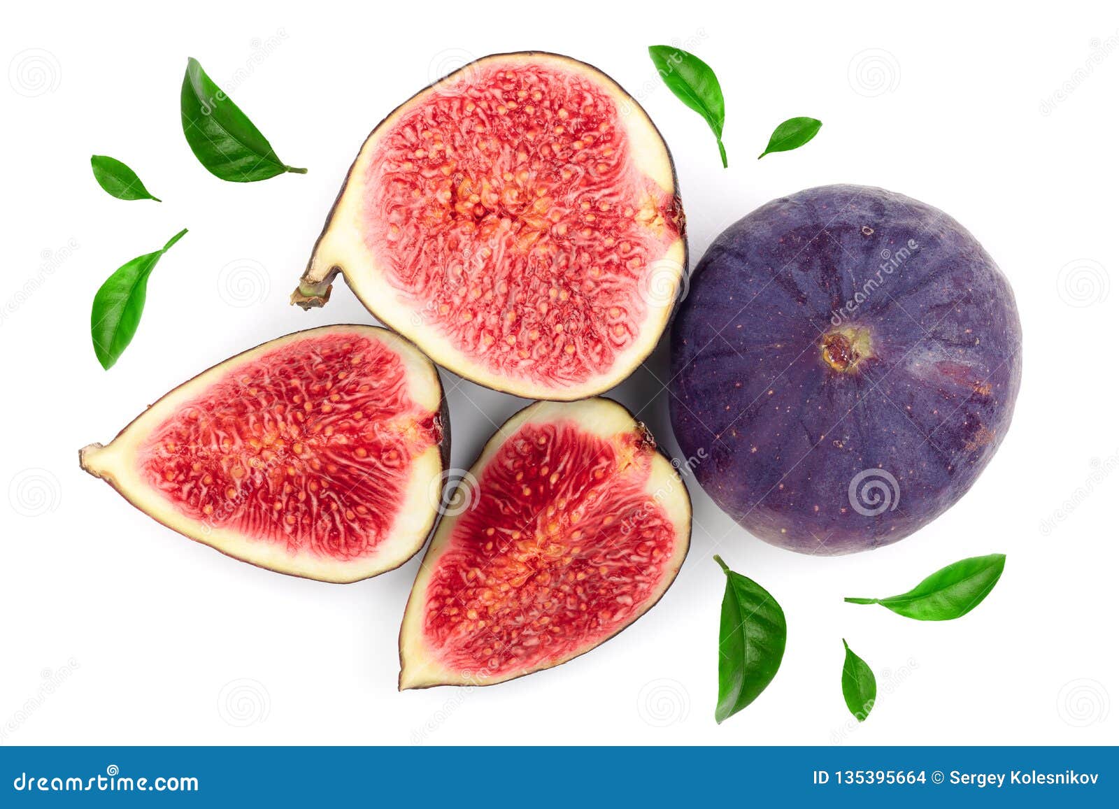 Fig Fruits with Leaves Isolated on White Background. Top View Stock ...