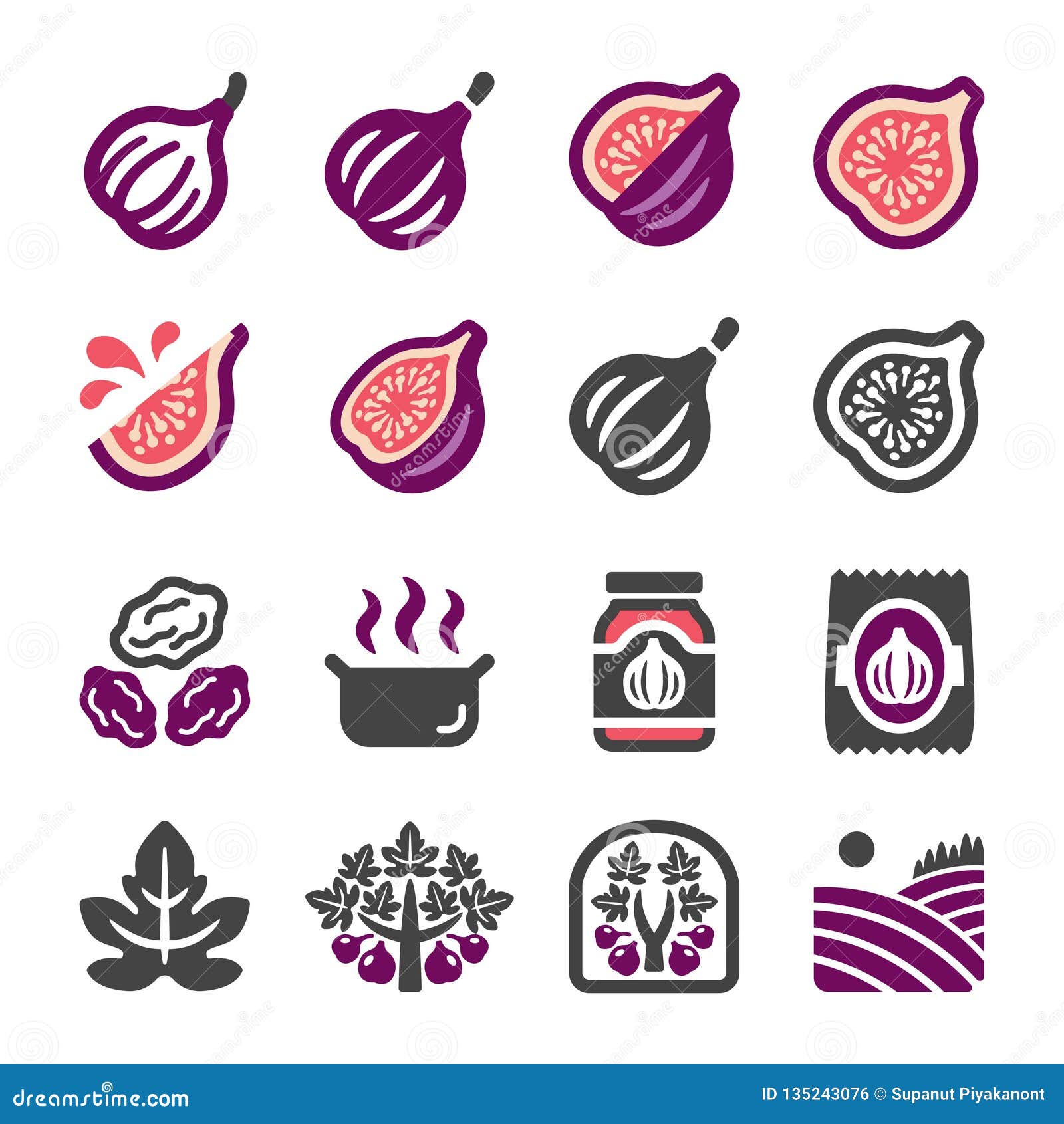 Fig icon set stock vector. Illustration of exotic, fruit - 135243076