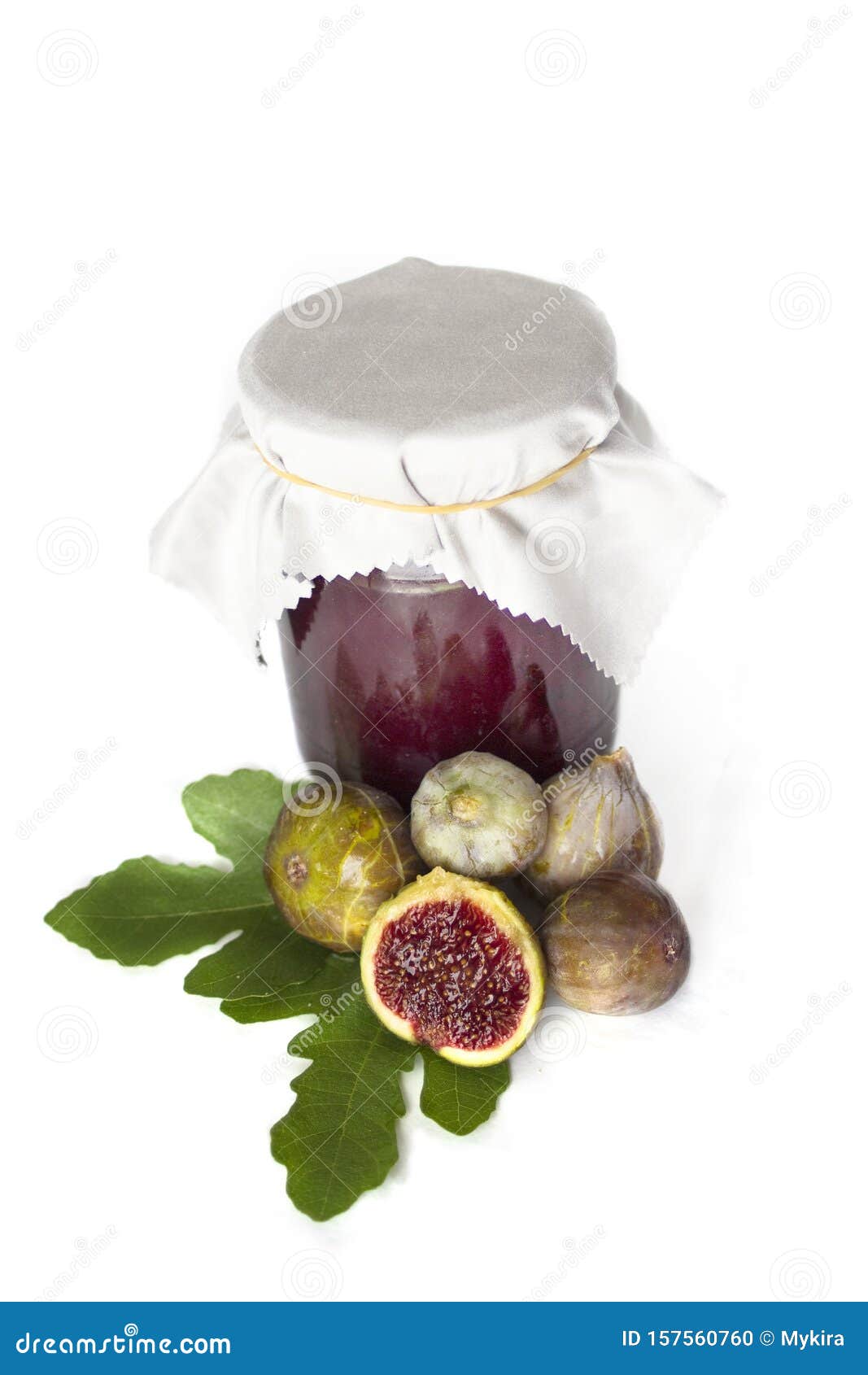 Fig Jam with Figs and Leaves on White Stock Photo - Image of halves ...