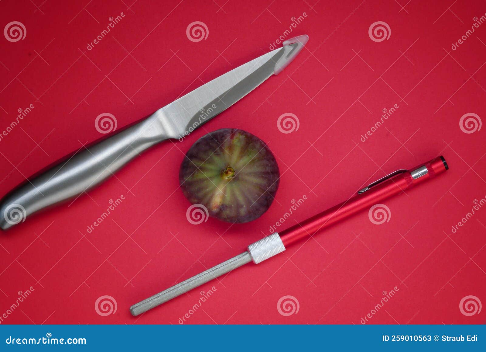 Fig, knife and sharpener stock image. Image of indoor - 259010563