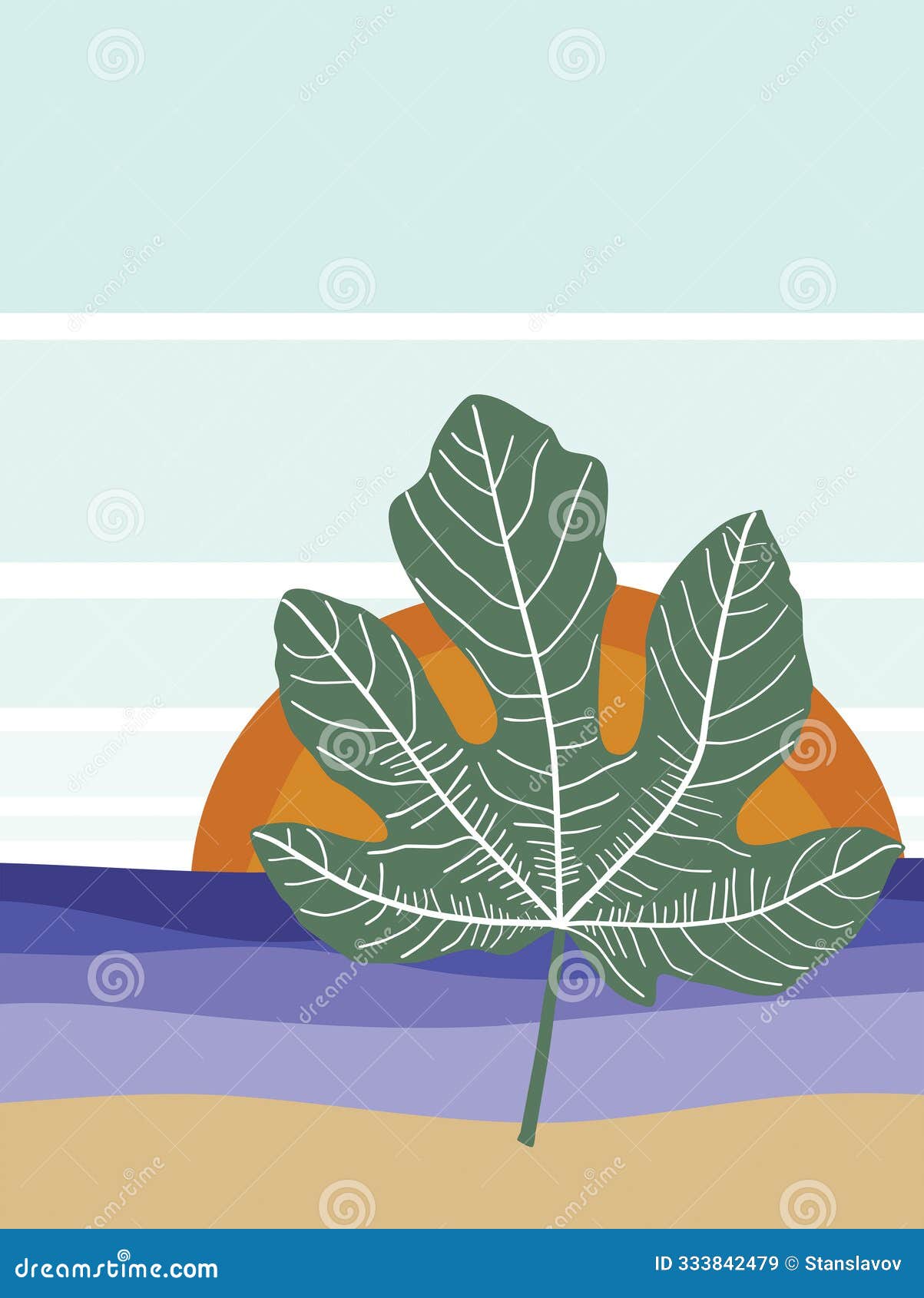 Fig Leaf Sea Greece Vector Frame Minimal Art Stock Illustration ...