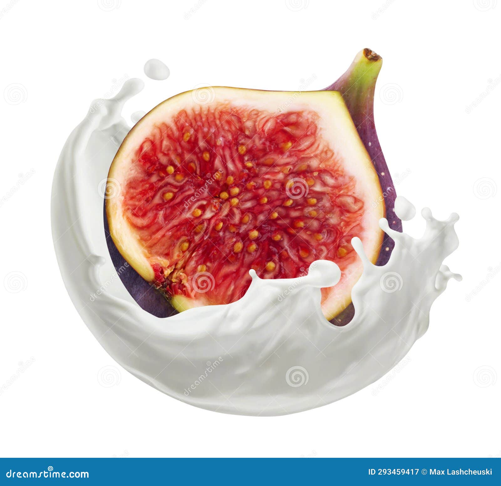 Fig Slice Falling in Milk Splash Isolated on White Background Stock ...