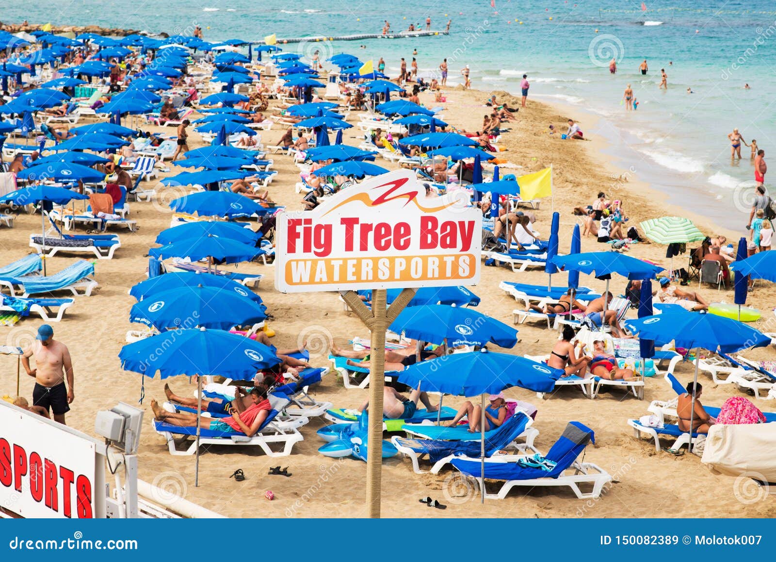 Fig Tree Bay Sign on Beach in Protaras.Cyprus Editorial Stock Image ...