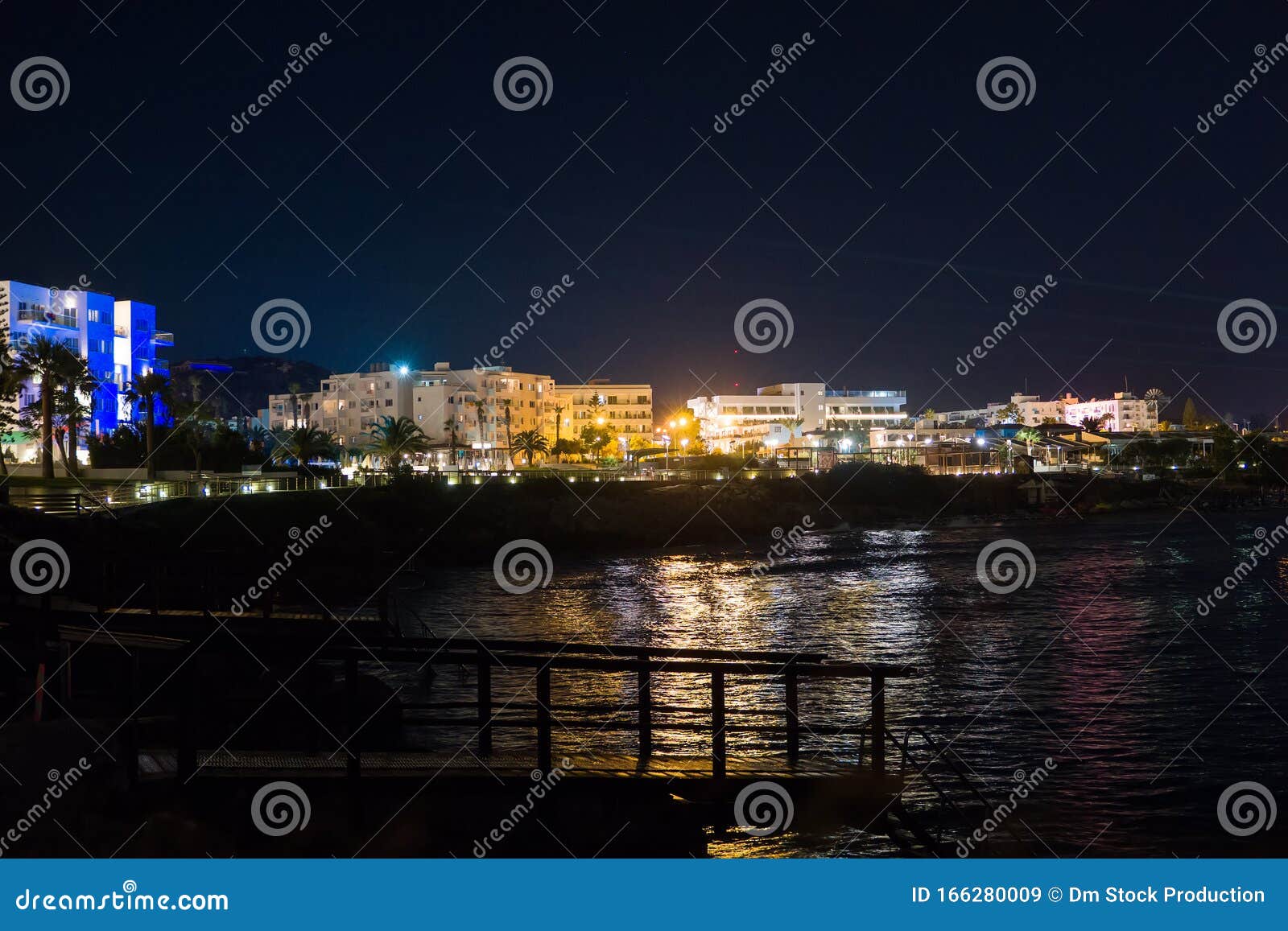 Fig Tree Beach in Protaras at Night. Stock Image - Image of dark, urban ...