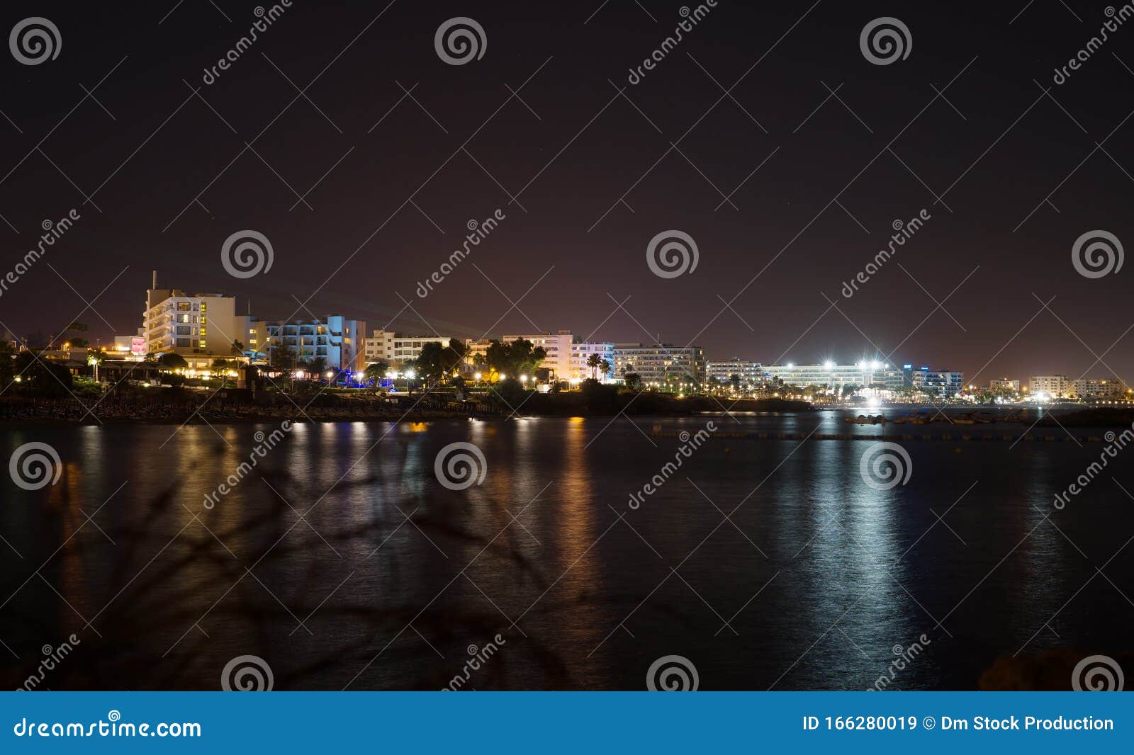 Fig Tree Beach in Protaras at Night. Stock Image - Image of urban ...