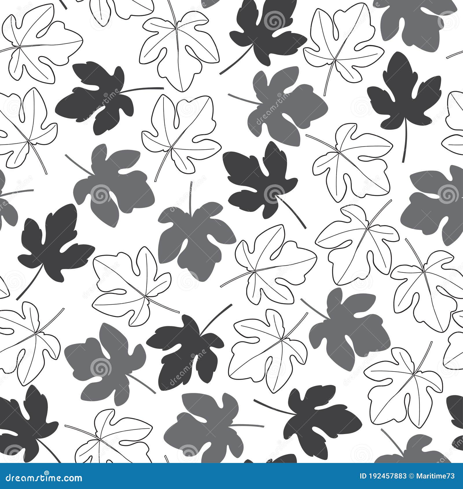 Fig Tree Leaves. Seamless Vector Pattern on White. Monochrome. Floral ...
