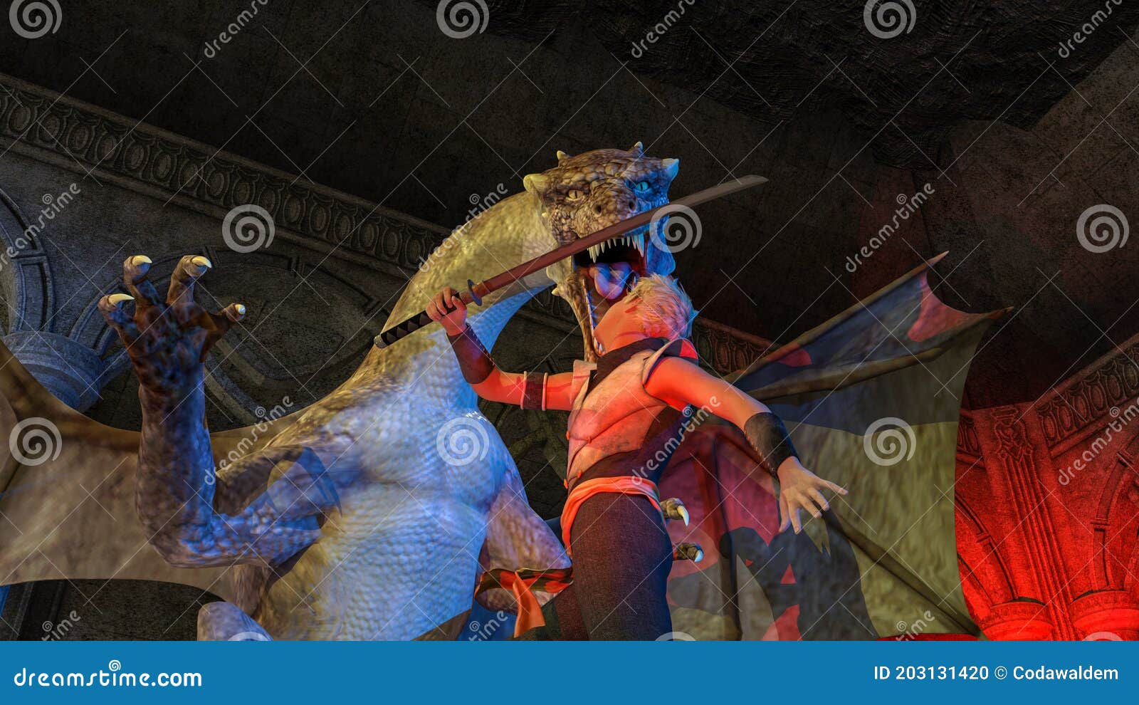 Fight against dragon. stock illustration. Illustration of mighty ...