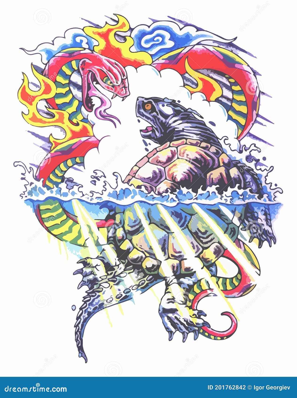 Fight Snake Vs Turtle Tattoo. Set of Labels and Elements. Vector Set ...