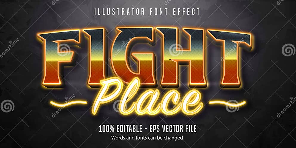 Fight Place Text, Neon Light Style Editable Text Effect Stock Vector ...