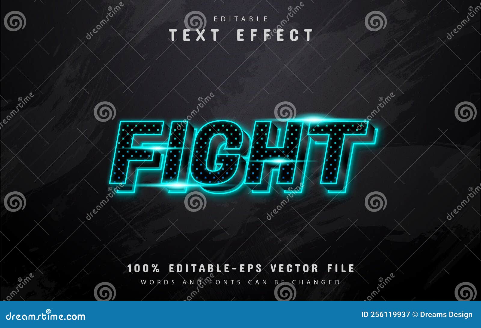 Fight Text, Neon Text Effect with Dot Pattern Stock Vector ...
