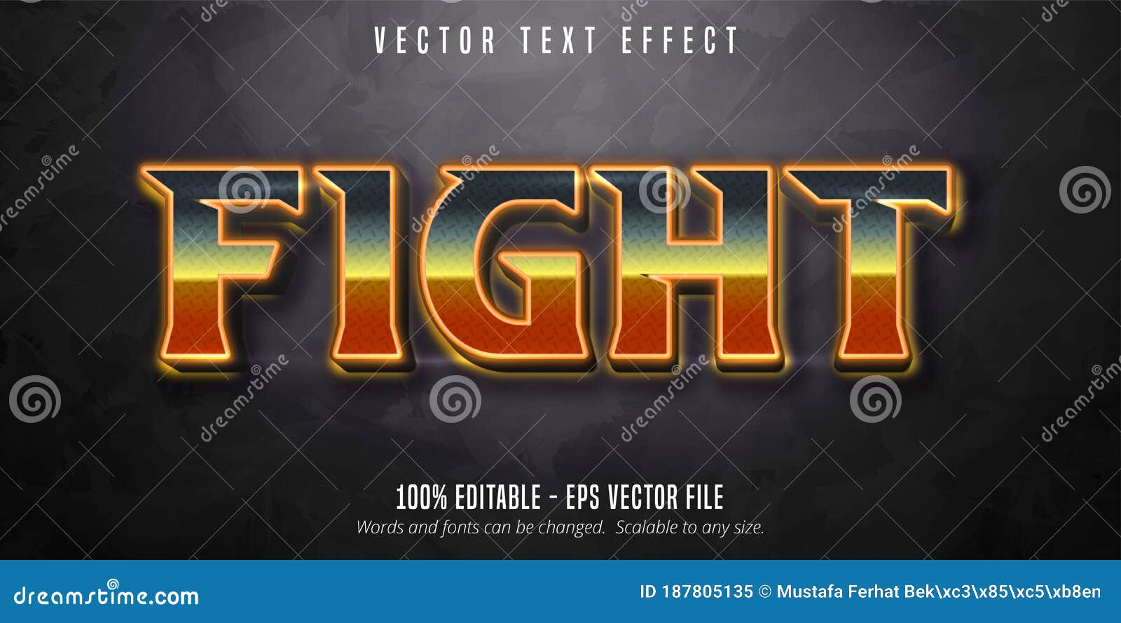 Fight Text, Shiny Light Style Editable Text Effect Stock Vector ...