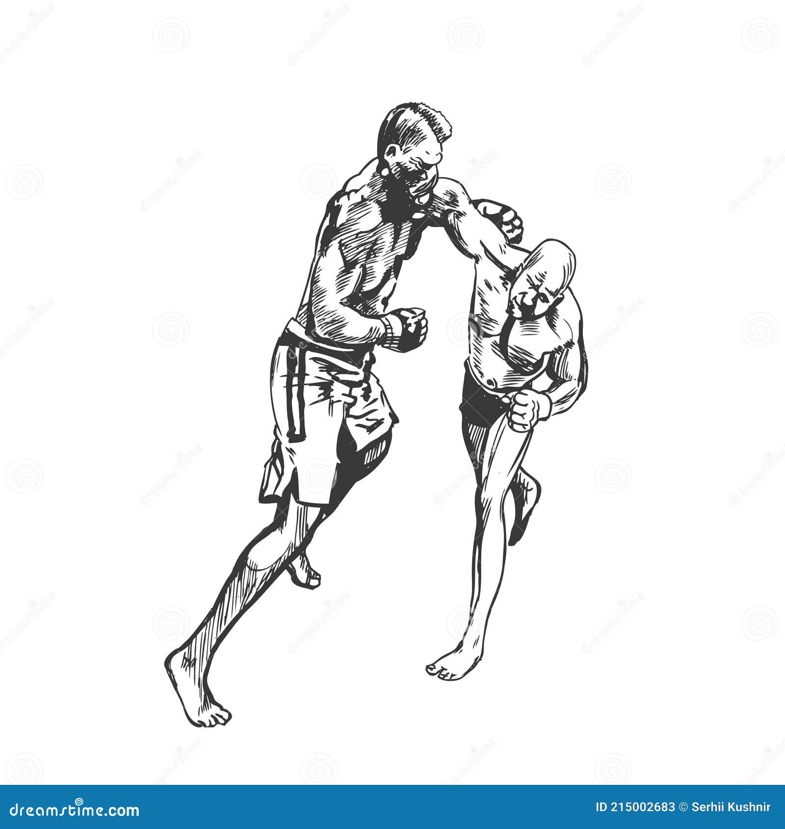 Fight between Two Boxers. Hand Drawn Monochrome Style Stock Vector ...