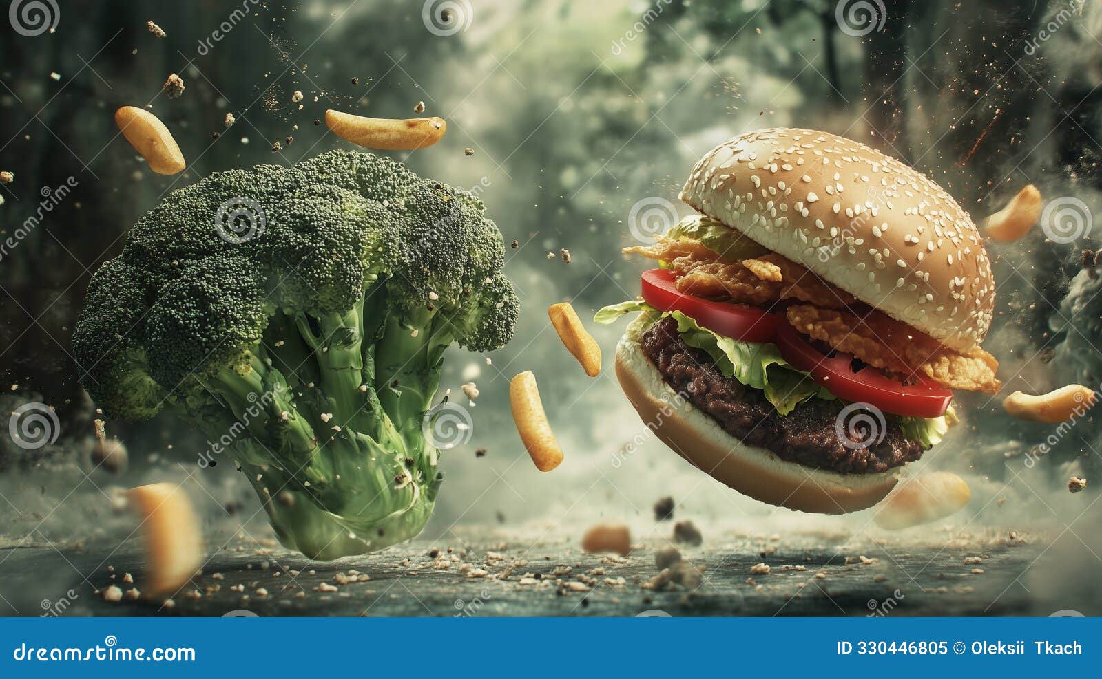 Fight between Vegetables and Fast Food Stock Illustration ...