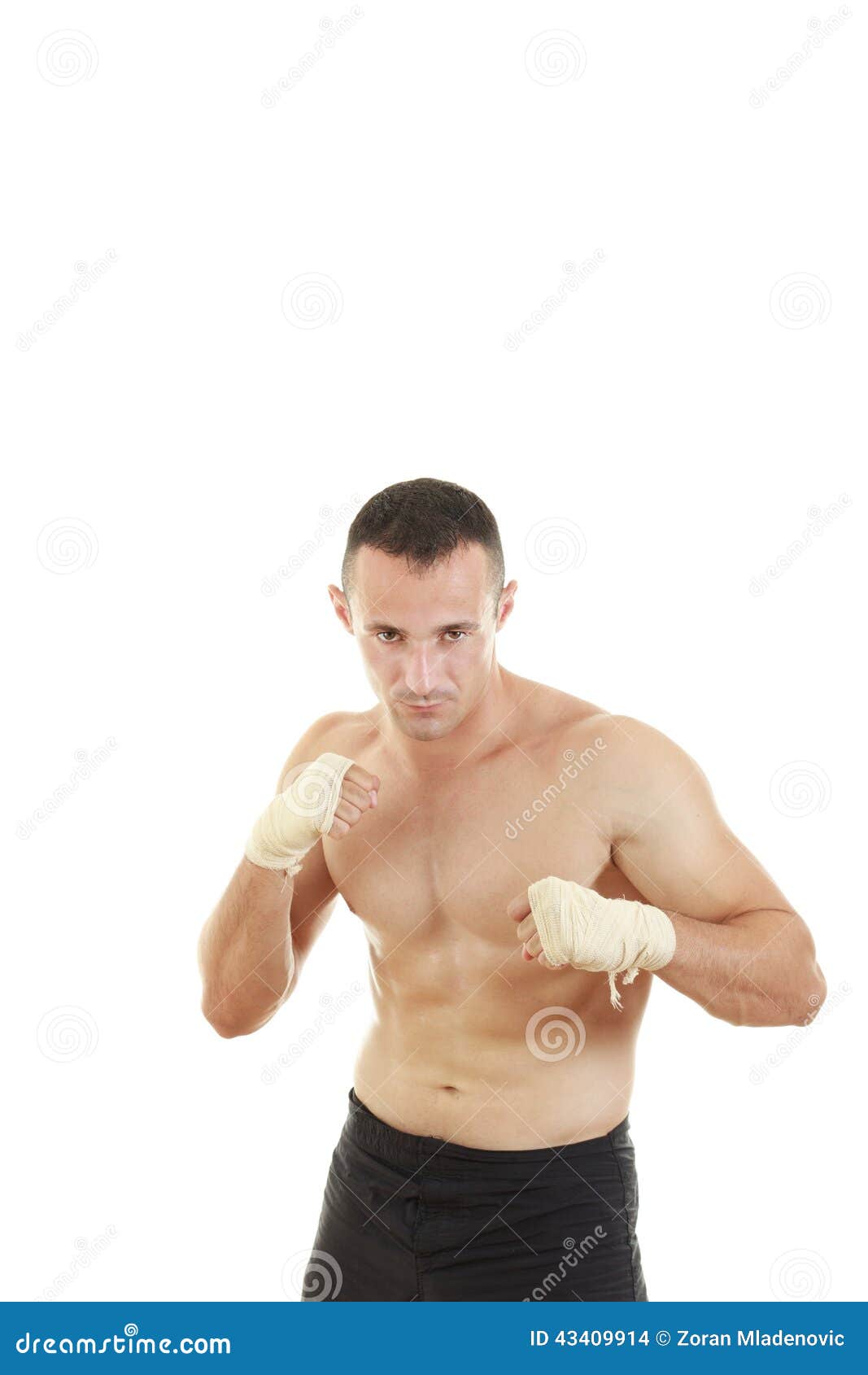 Fighter with Bandage on Hands in Fighter Position Stock Photo - Image ...
