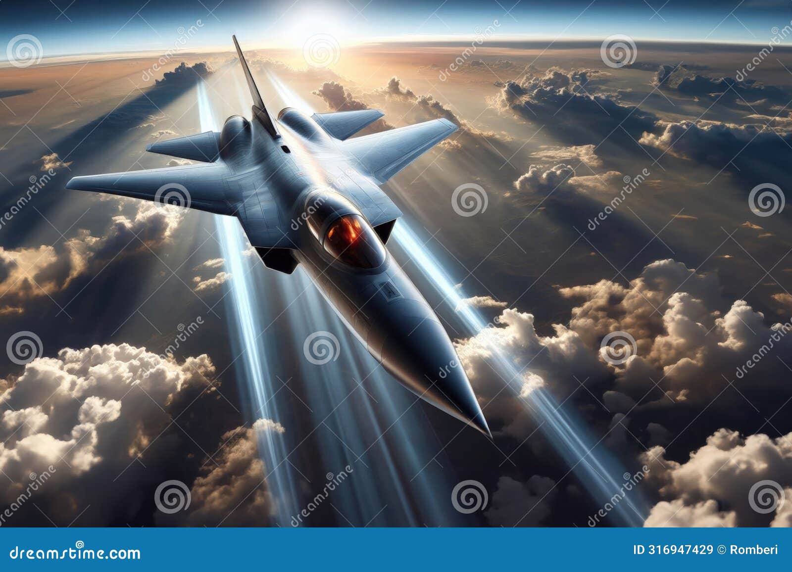 Combat Fighter in the Sky, Top View. Stock Illustration - Illustration ...