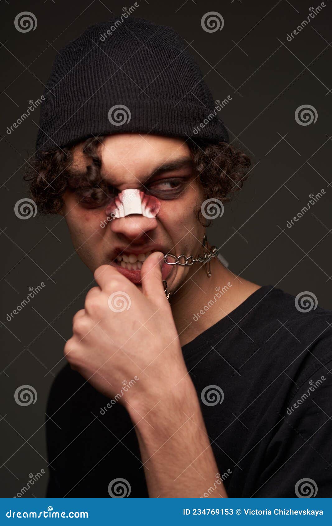 A Fighter with a Broken Nose Aggression Conflict the Dark Background ...