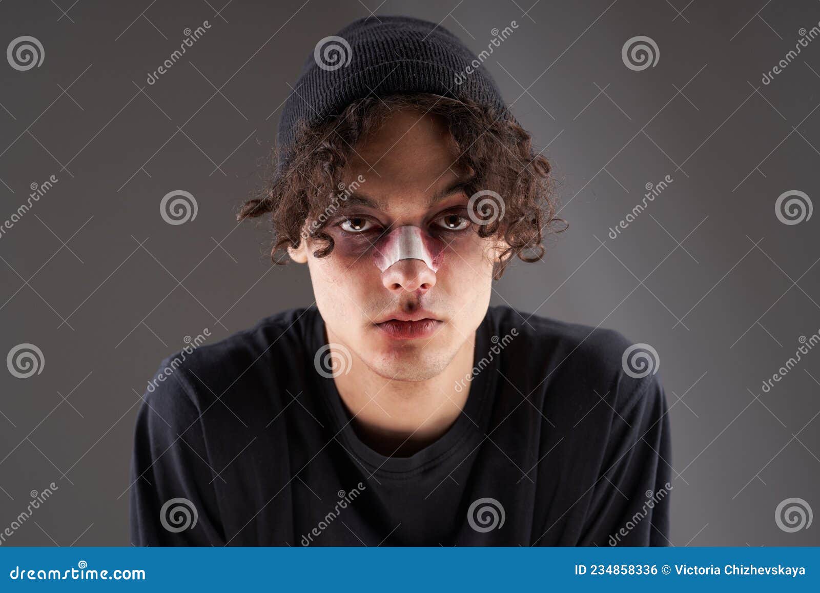 A Fighter with a Broken Nose Aggression Conflict the Dark Background ...