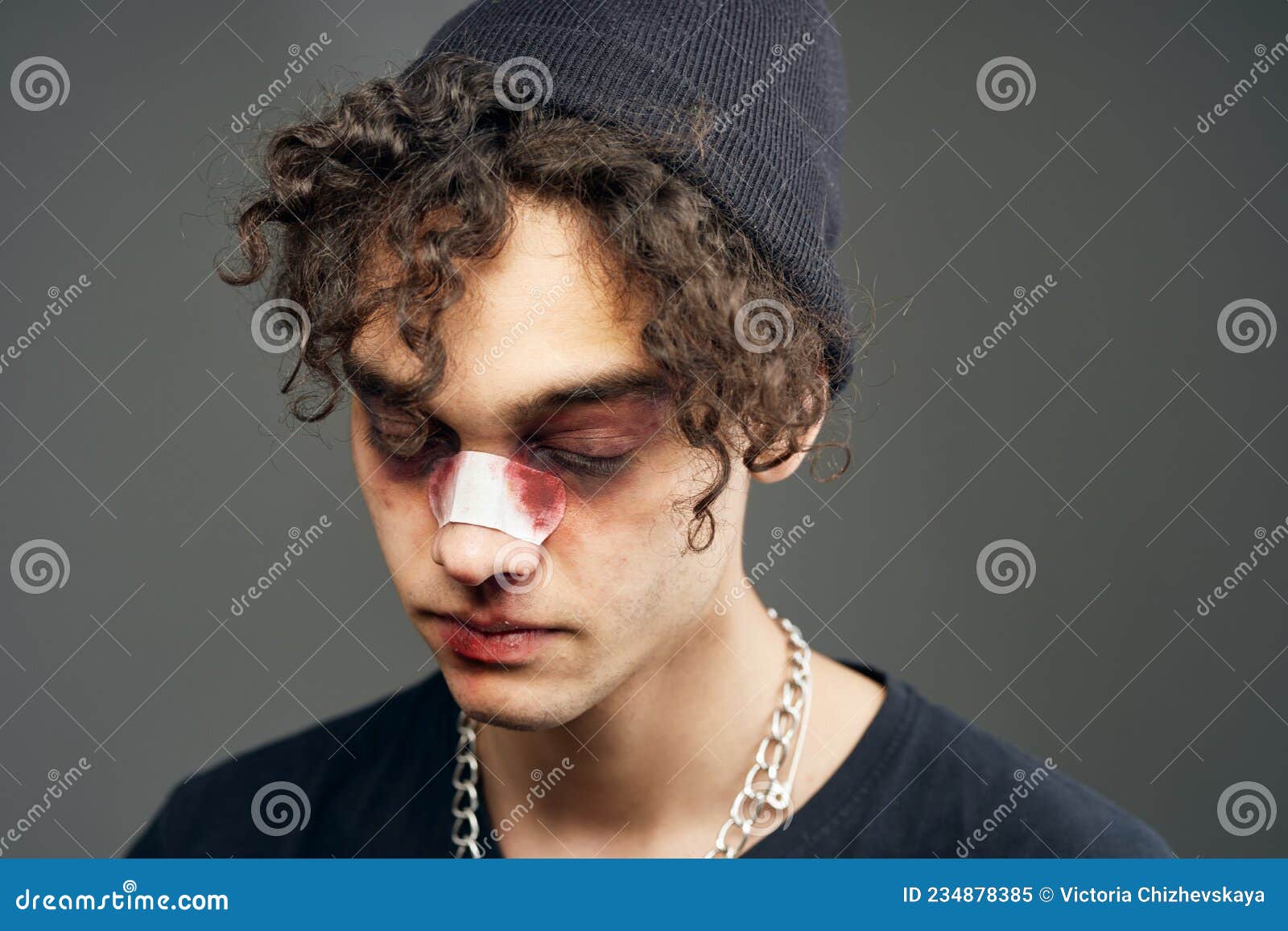 A Fighter with a Broken Nose Aggression Conflict the Dark Background ...