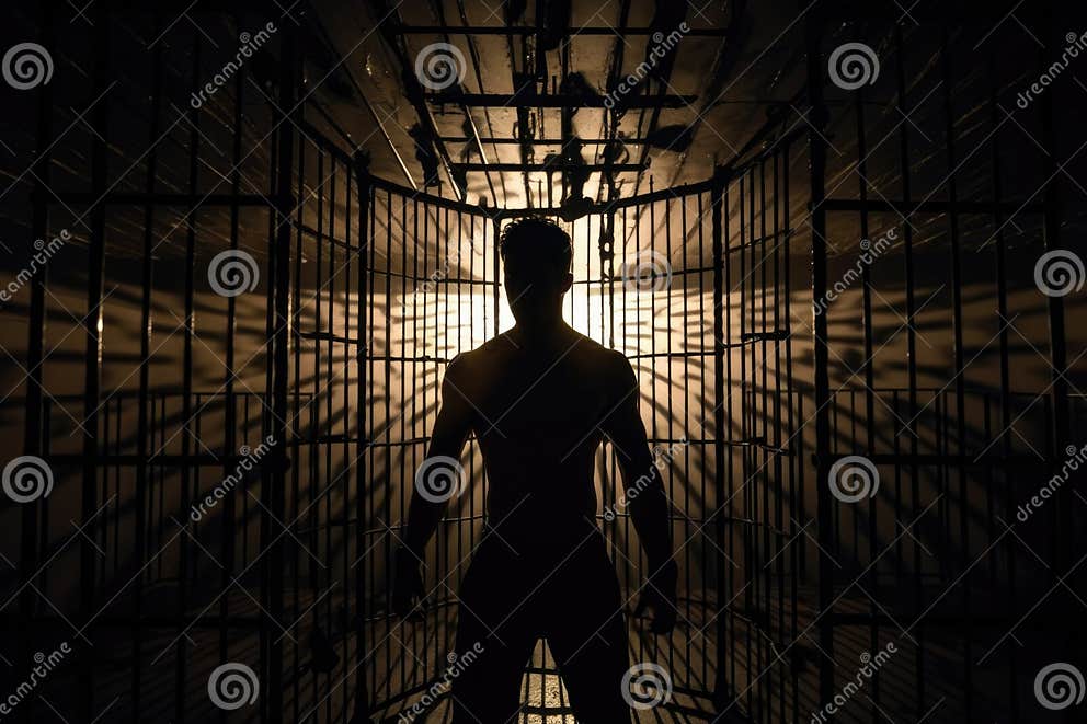 A Fighter in the Cage, Shadow Boxing before the Fight Stock ...