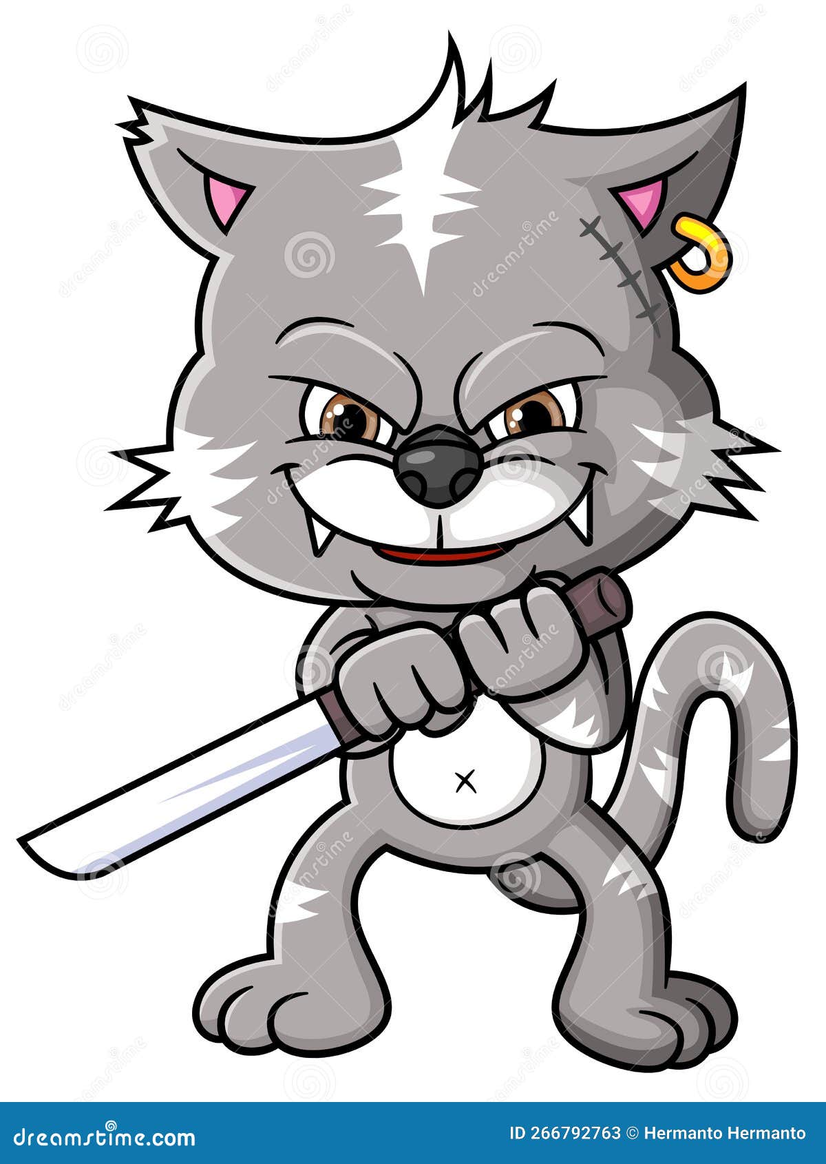 The Fighter Cat Holding a Samurai Stock Vector - Illustration of ...