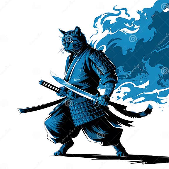 A fighter cat with samurai stock illustration. Illustration of fiction ...
