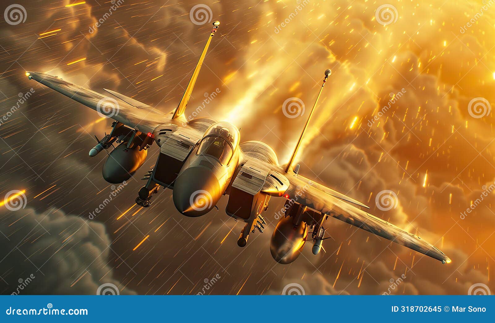 A Fighter Jet with Afterburner Ignited, Taking Off at Dusk. Generate AI ...