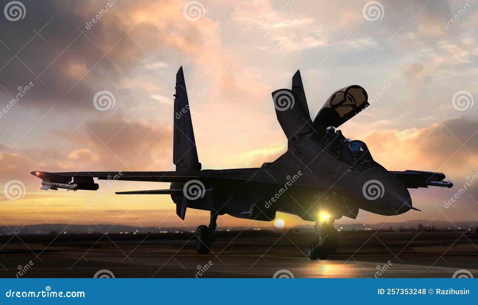 Fighter Jet on Air Force Base Airfield Getting Ready To Take Off at ...