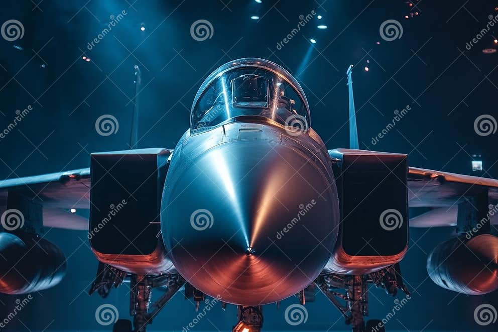 Fighter Jet on Display, Front View. Stock Illustration - Illustration ...