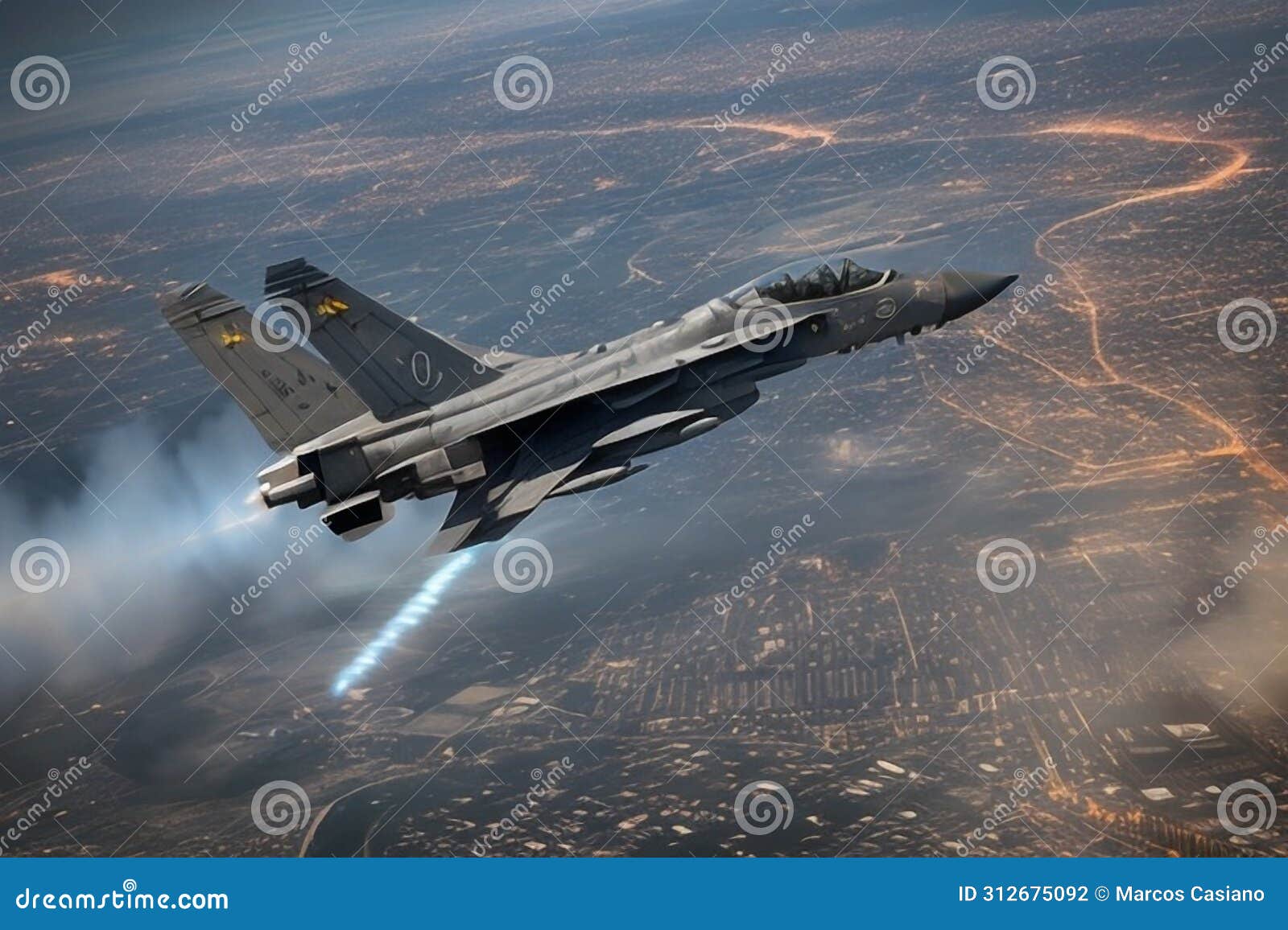 Fighter Jet Dropping Bombs Over an Urban Area Stock Illustration ...