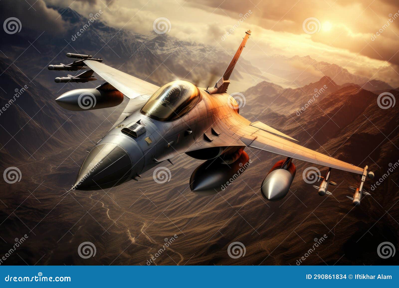 Fighter Jet Fighter in the Sky. 3d Render Illustration Stock ...