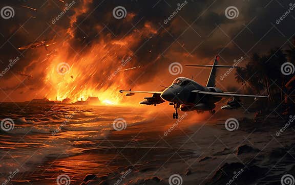 Fighter Jet on Fire Sinking in the Ocean. Generative Ai Stock Image ...
