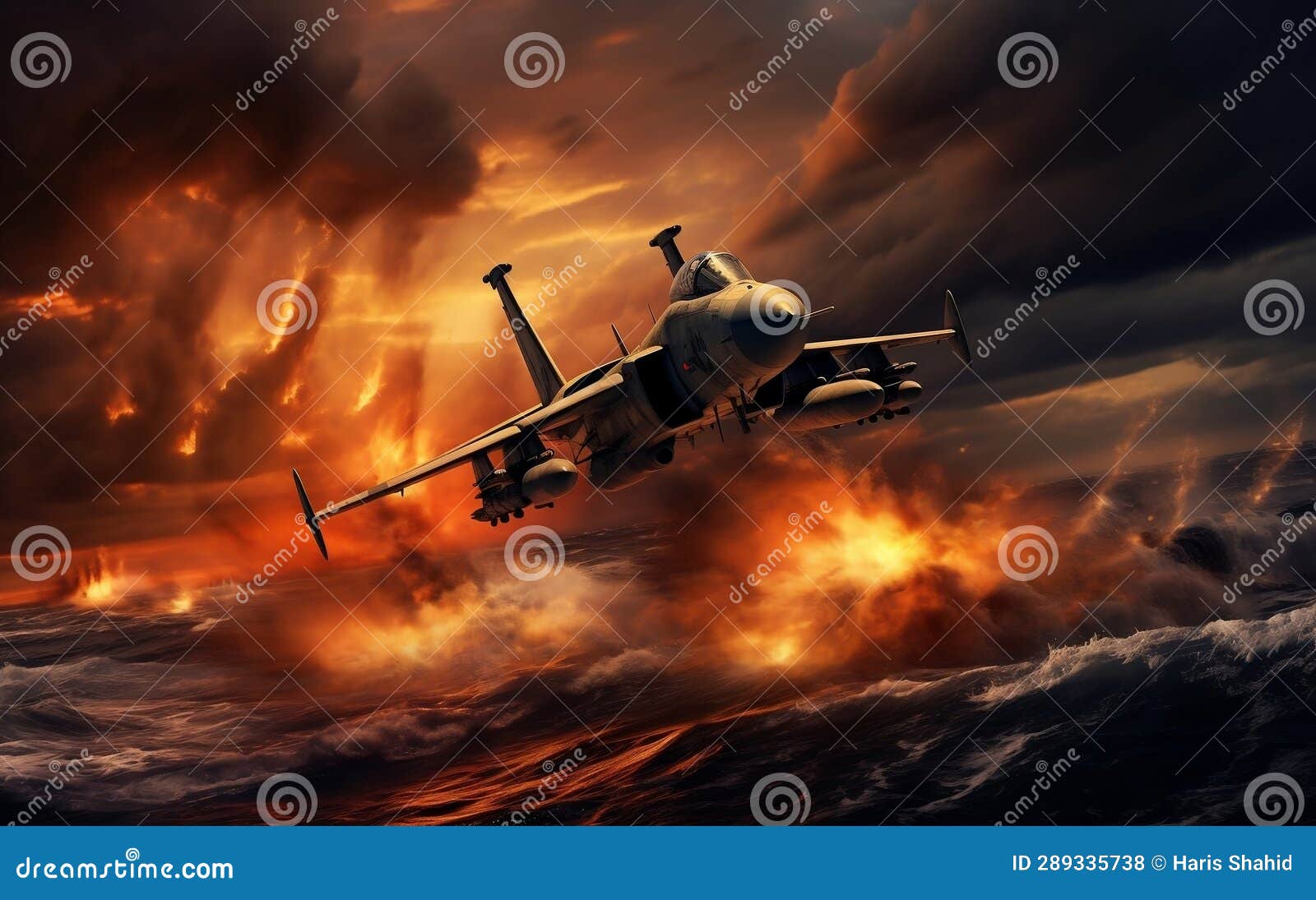 Fighter Jet on Fire Sinking in the Ocean. Generative Ai Stock ...