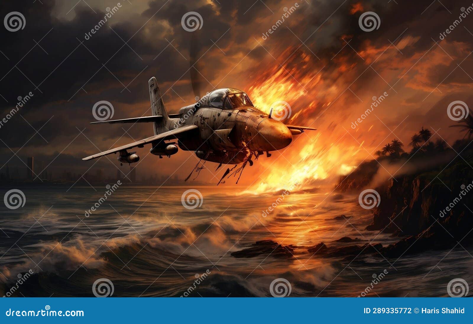 Fighter Jet on Fire Sinking in the Ocean. Generative Ai Stock Photo ...