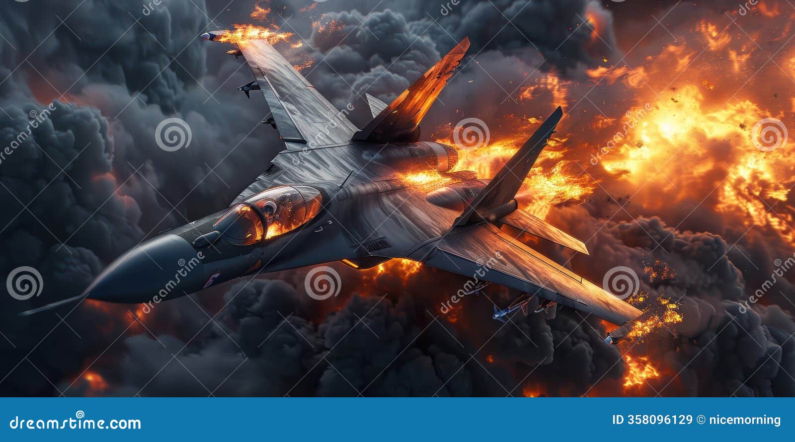 Fighter Jet in Flames. Created by Generative Artificial Intelligence ...