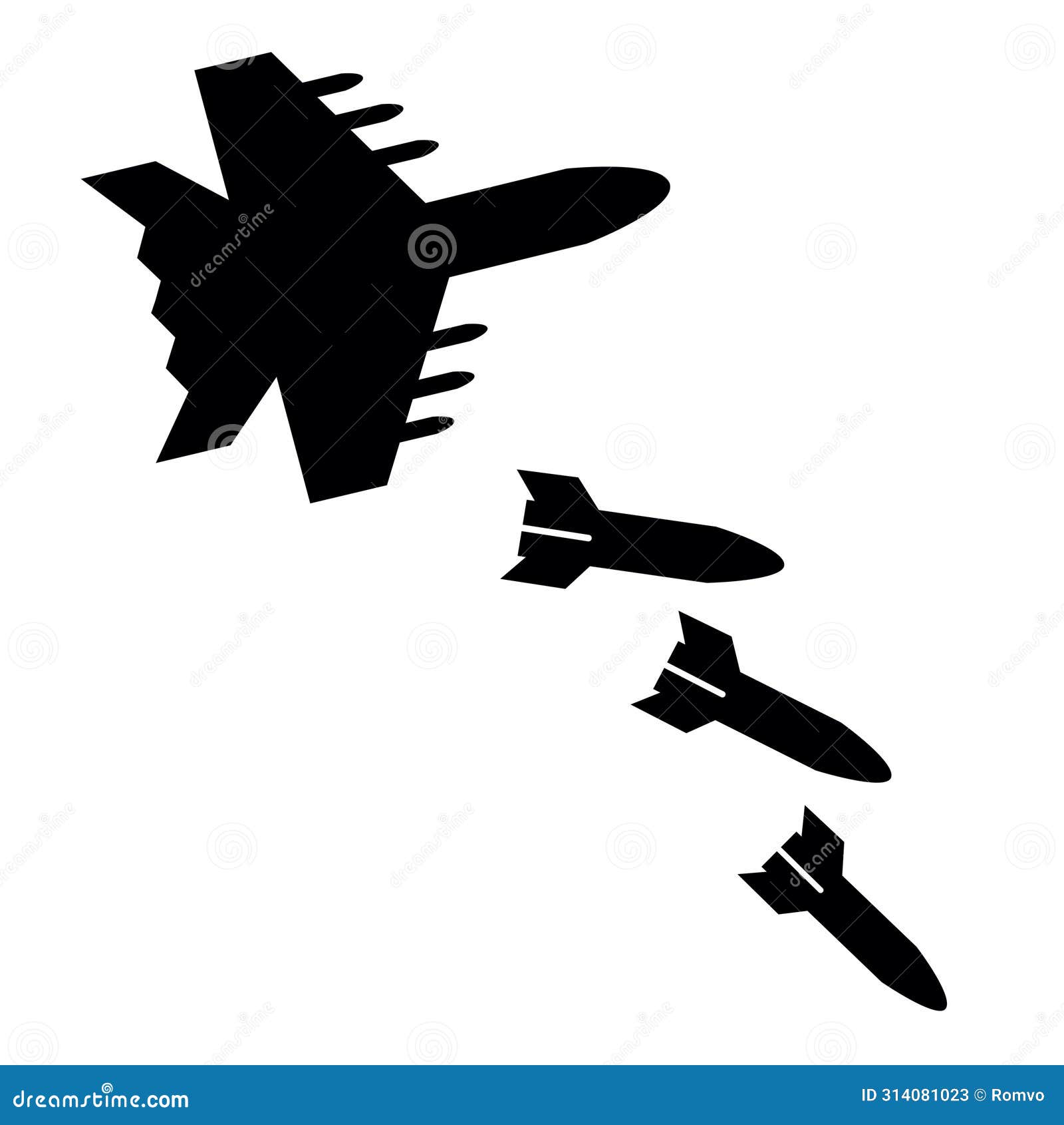 Fighter Jet Fly Destroyer Drops The Rocket Bombs Cartoon Vector ...