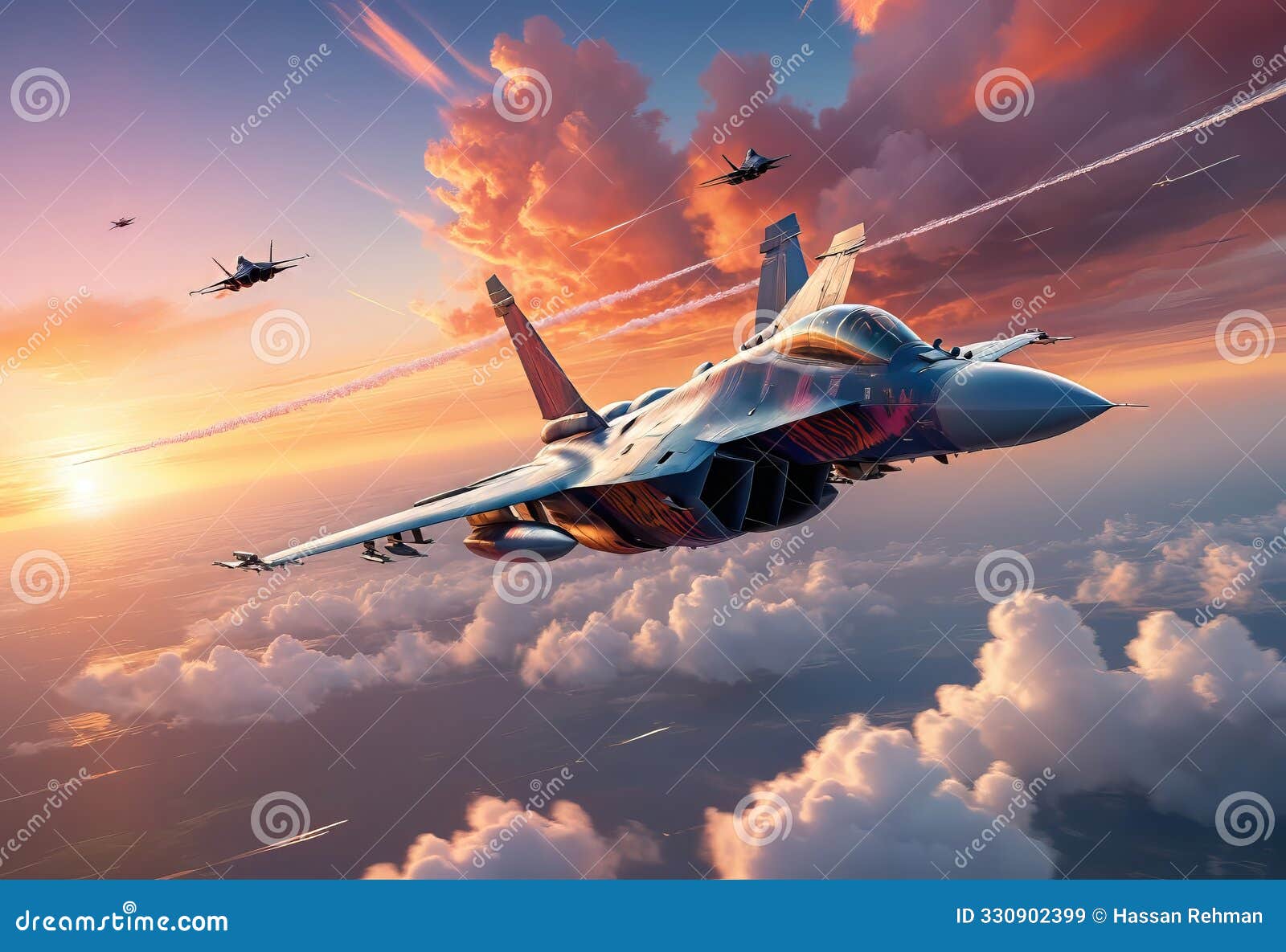 Fighter Jet Flying at High Speed through a Vibrant Sunset Sky Stock ...