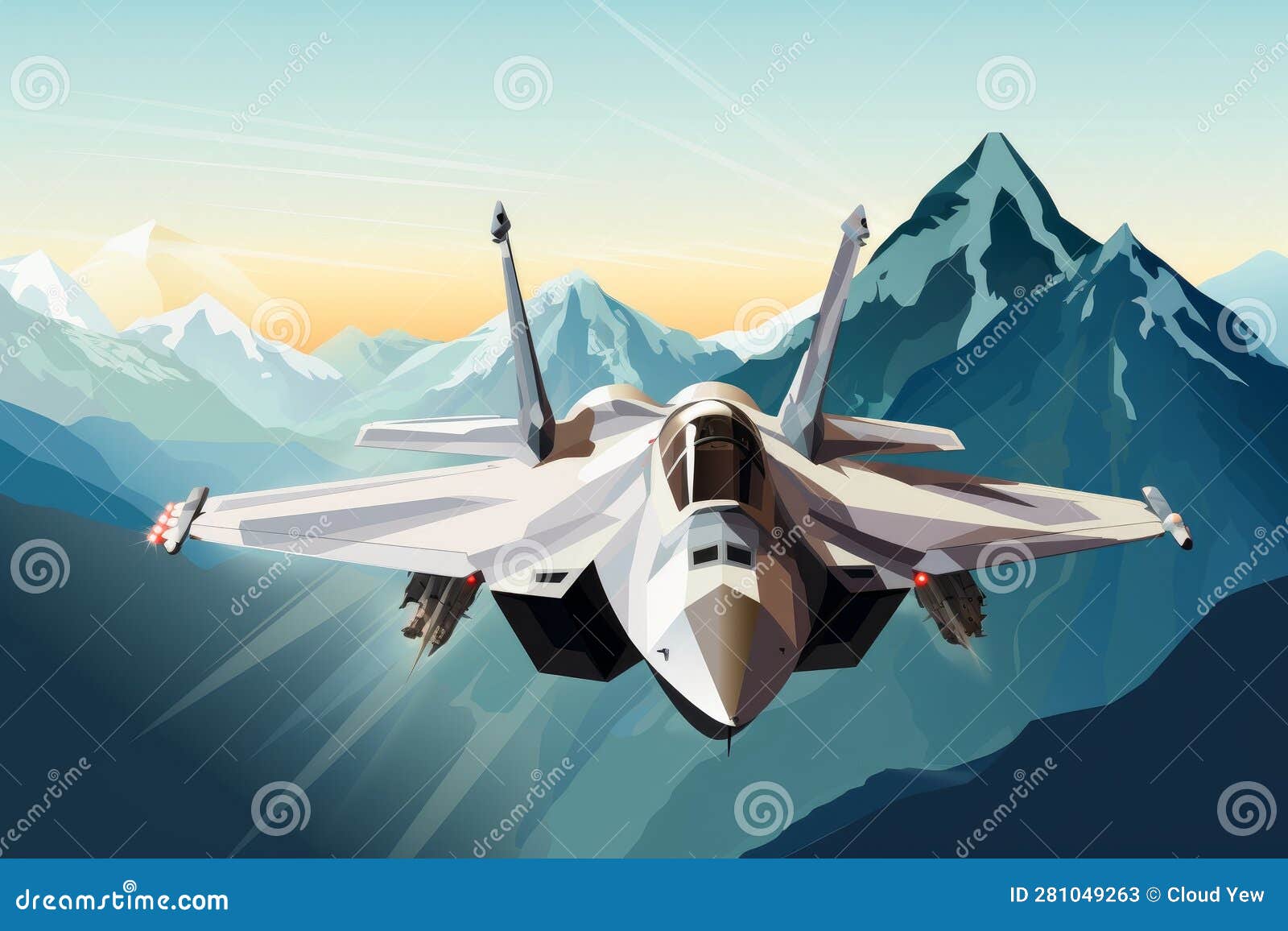 A Fighter Jet Flying Over a Mountain Range Stock Illustration ...