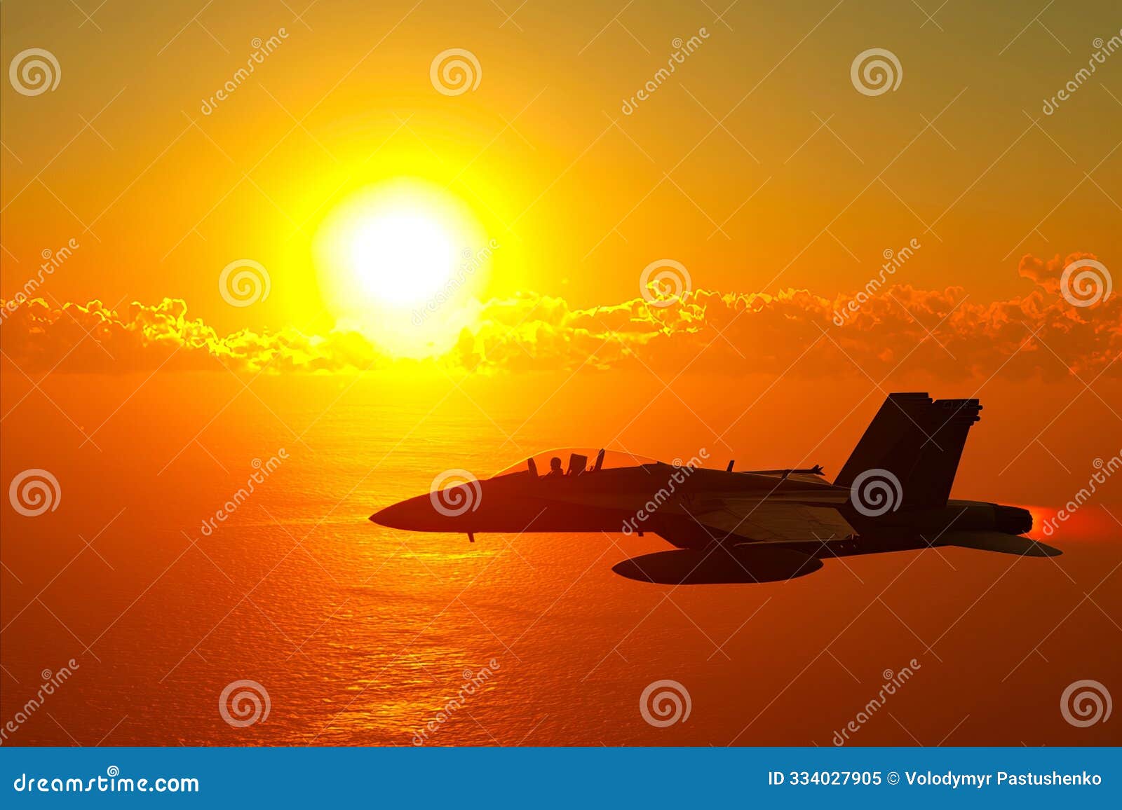 A Fighter Jet Flying Over the Ocean at Sunset Stock Image - Image of ...