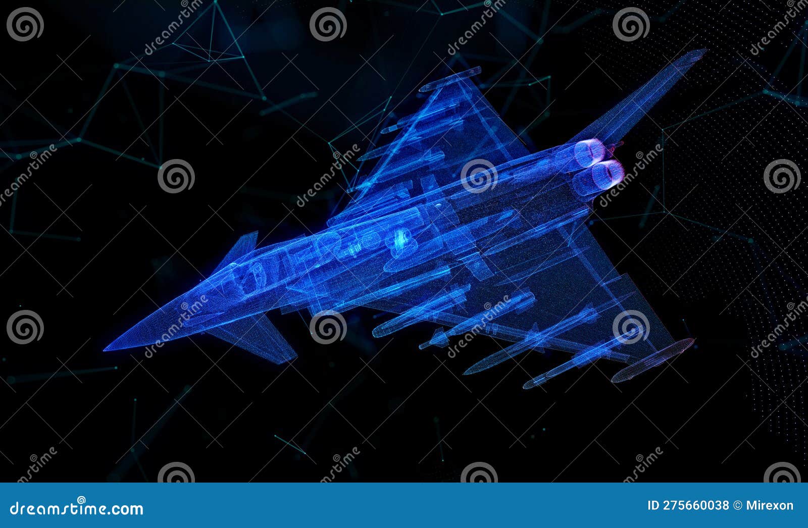 Fighter Jet. Glow Particles Airplane. Virtual Air Plane Stock ...