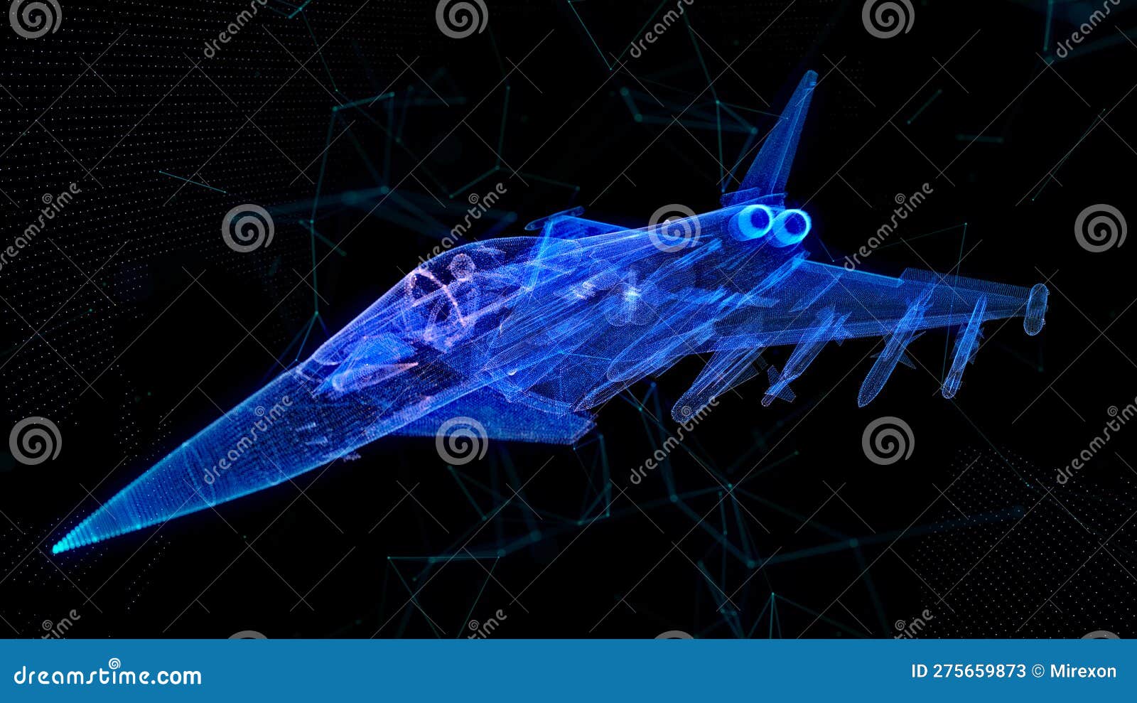 Fighter Jet. Glow Particles Virtual Air Plane Stock Illustration ...