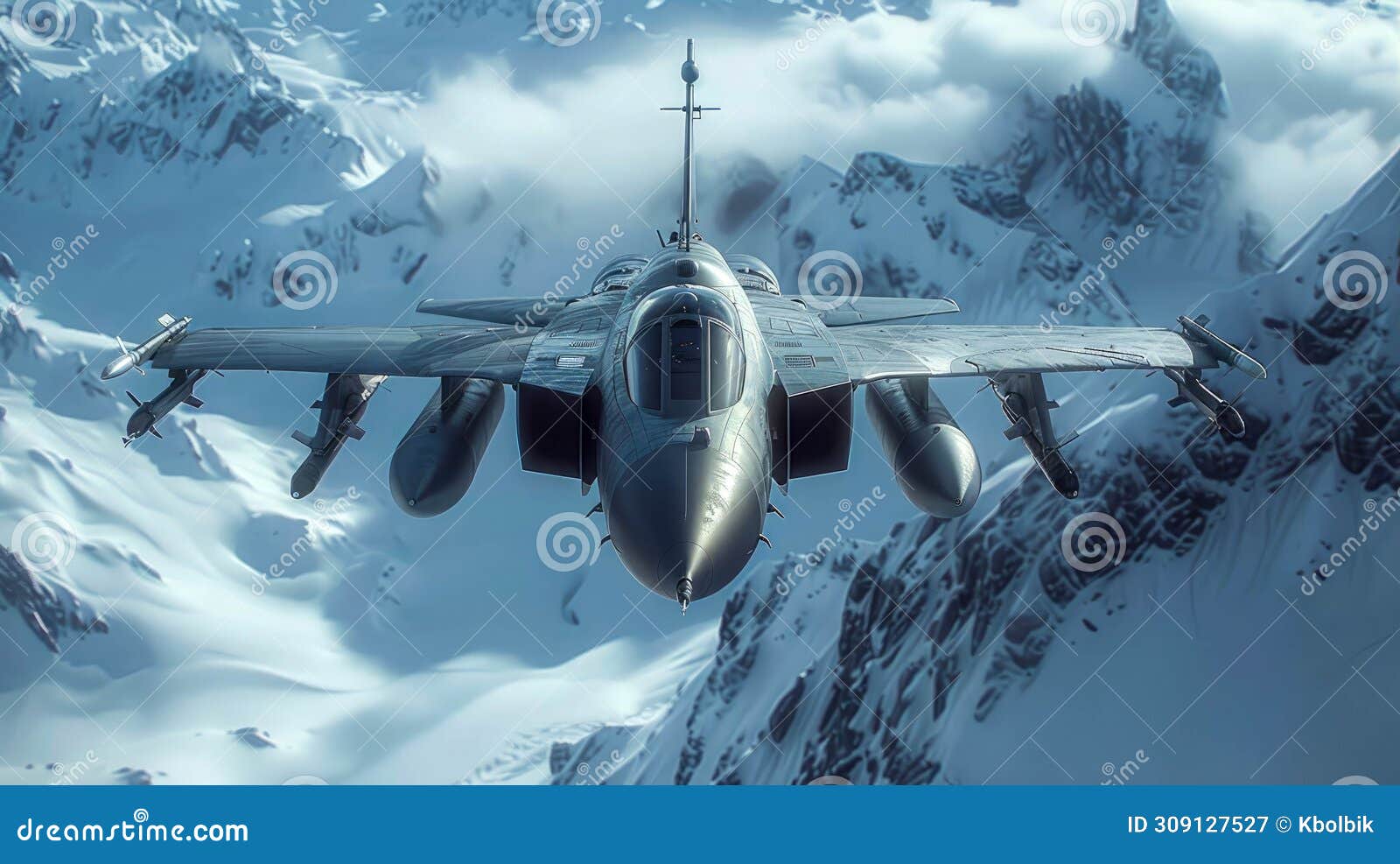 Fighter Jet Fighter in the Mountain Stock Illustration - Illustration ...