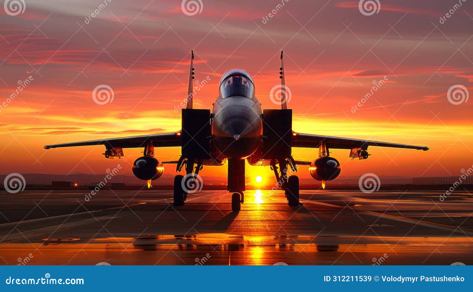 Fighter Jet Parked on Runway during Sunset Stock Image - Image of ...