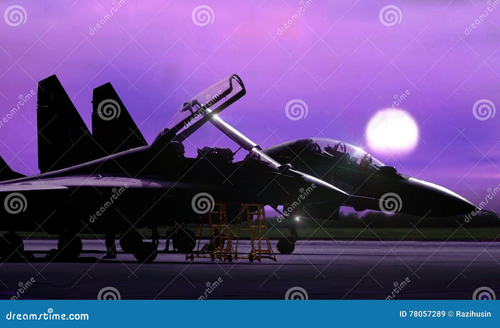Fighter Jet Ready To Take Off during Sunrise Stock Image - Image of ...