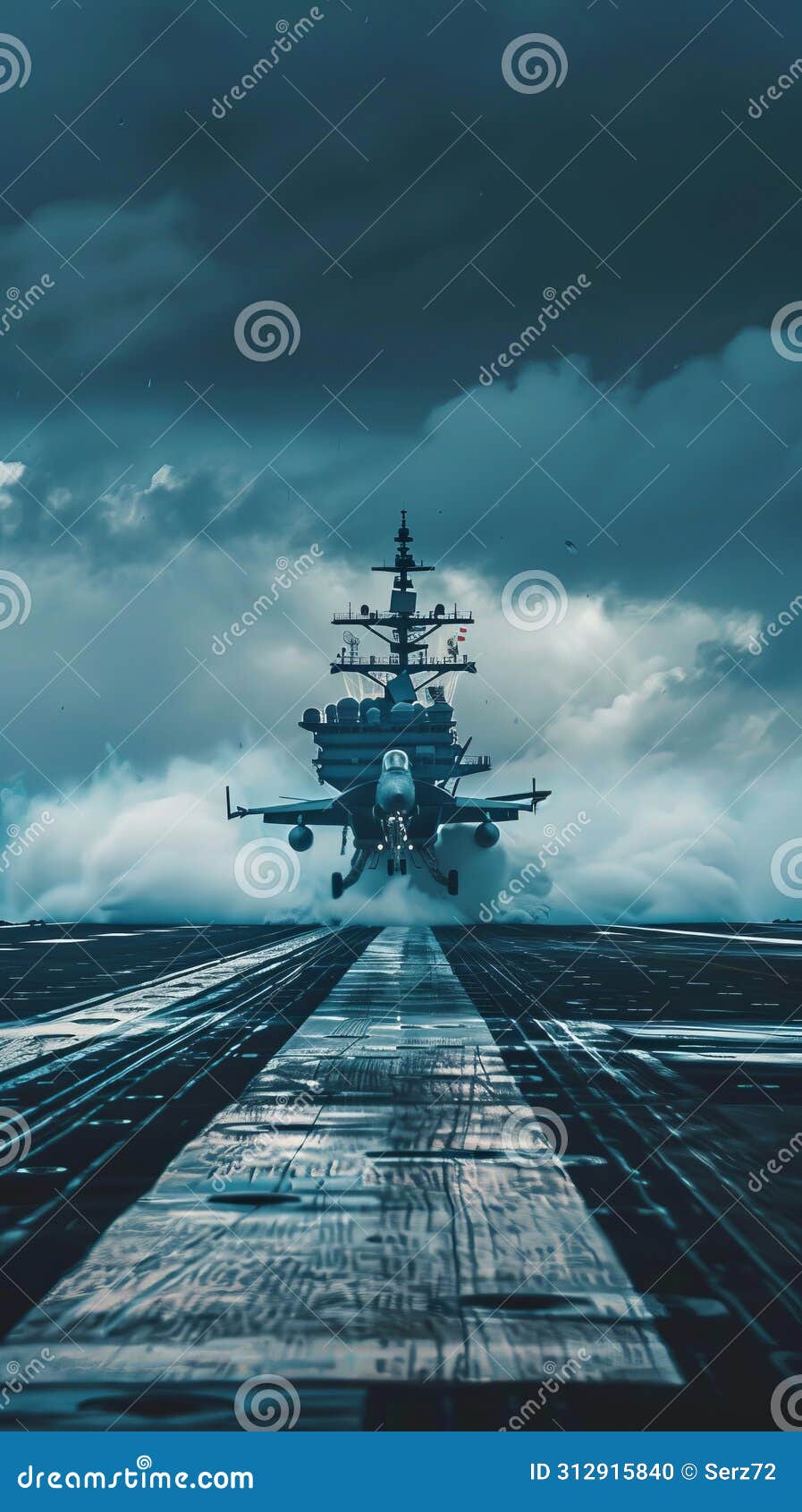 Fighter Jet on the Runway of an Aircraft Carrier in the Open Ocean ...