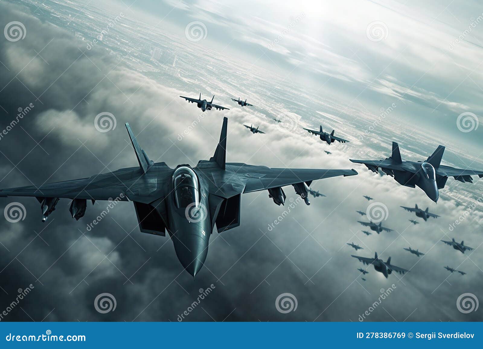 The Fighter Jet Slices through the Air, Its Engine Roaring with Power ...