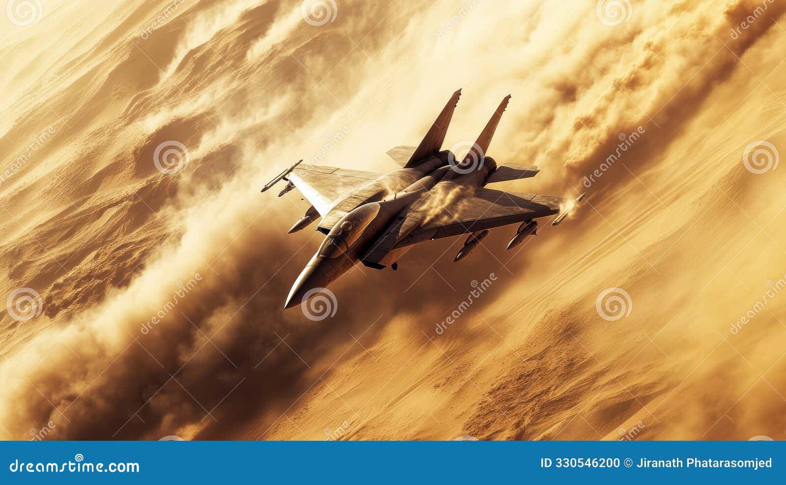 Fighter Jet Soaring through a Desert Dust Storm Stock Illustration ...