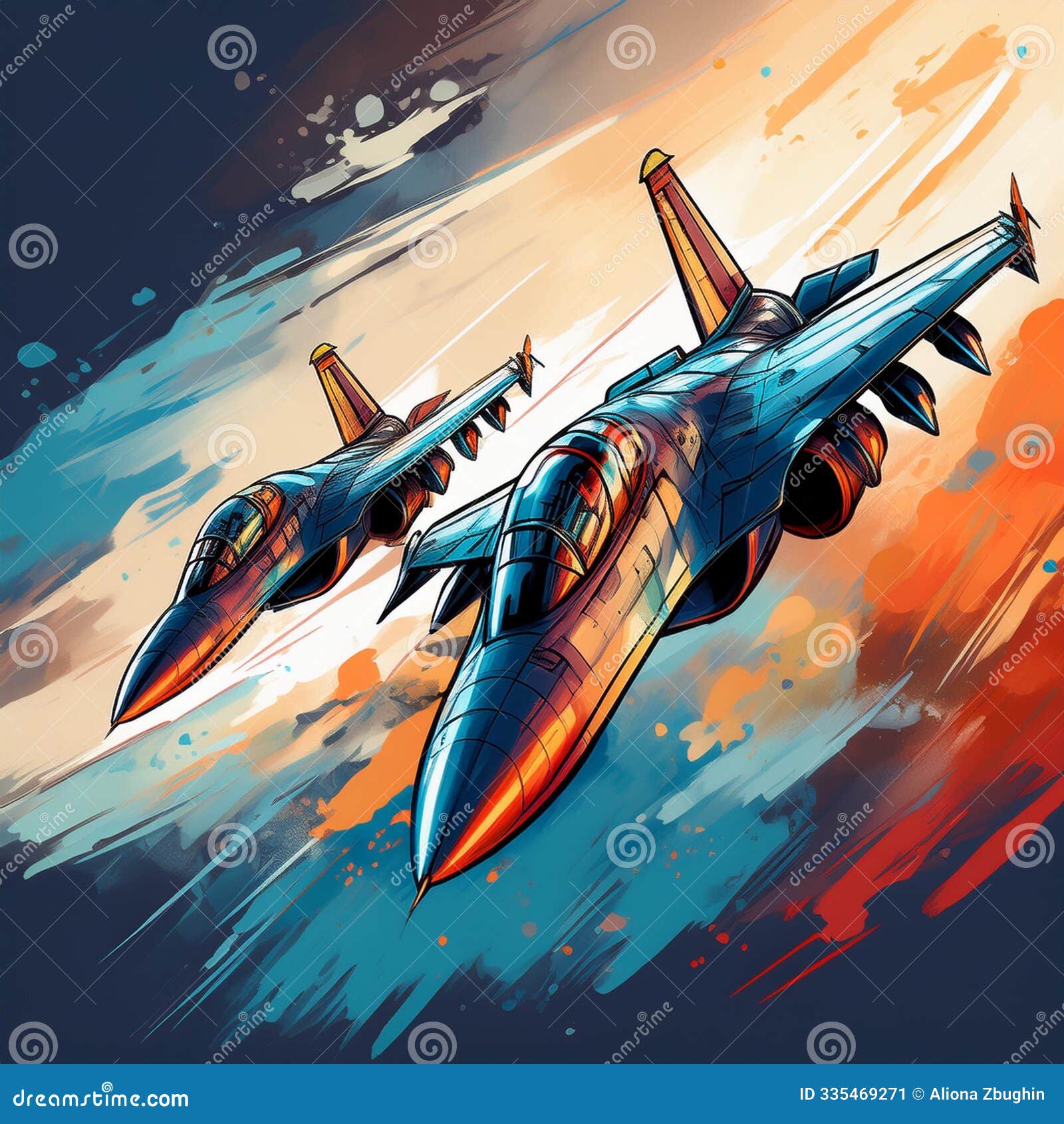 Fighter Jets Flying In A Military Combat Zone. Bomber Plane With ...