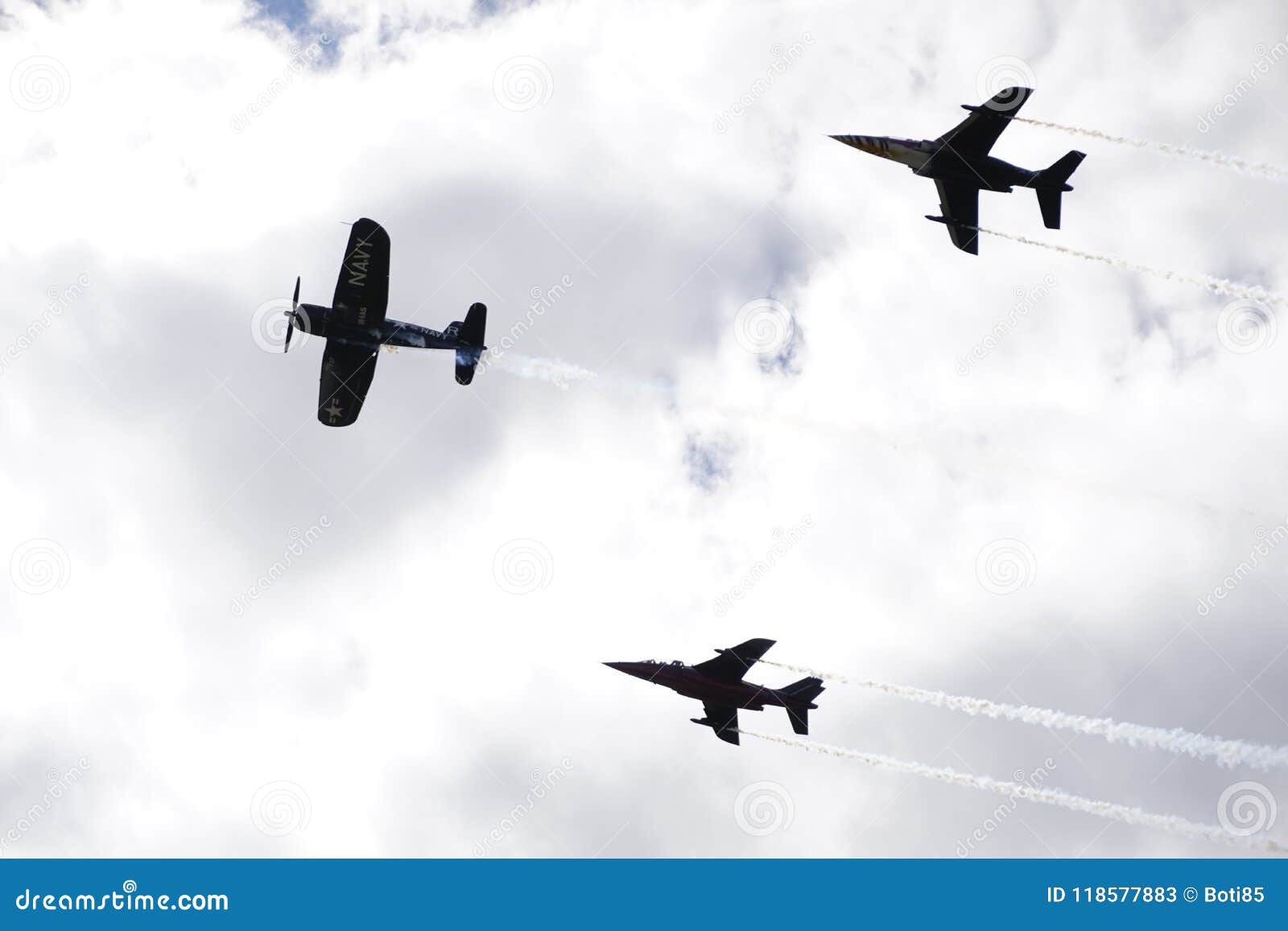 Fighter Jets on Grey Sky with Old Timer Stock Image - Image of rocky ...